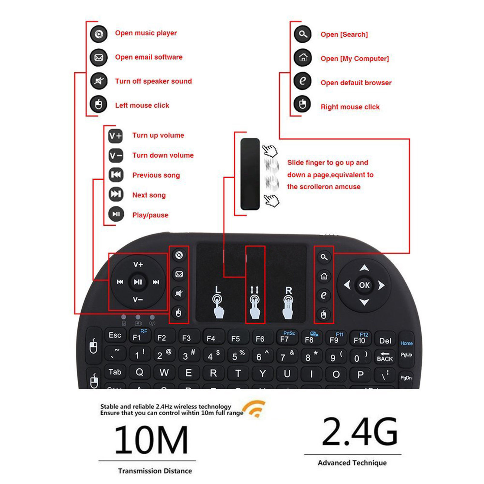 Mini Led Backlit 2 4ghz Wireless Keyboard Remote Control Touchpad Black Manual Ebay